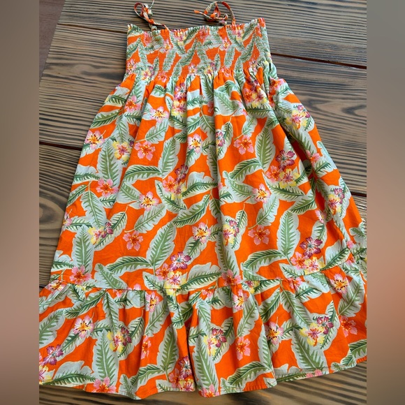 H&M | Dresses | Hm Sleeveless Smocked Orange Bahama Breeze Tropical ...
